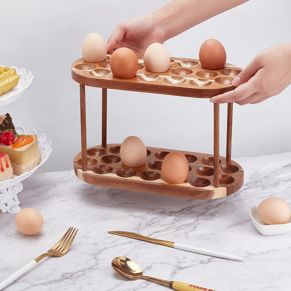PH PandaHall 38 Capacity Wooden Egg Holder Double Layers Stackable Egg ...