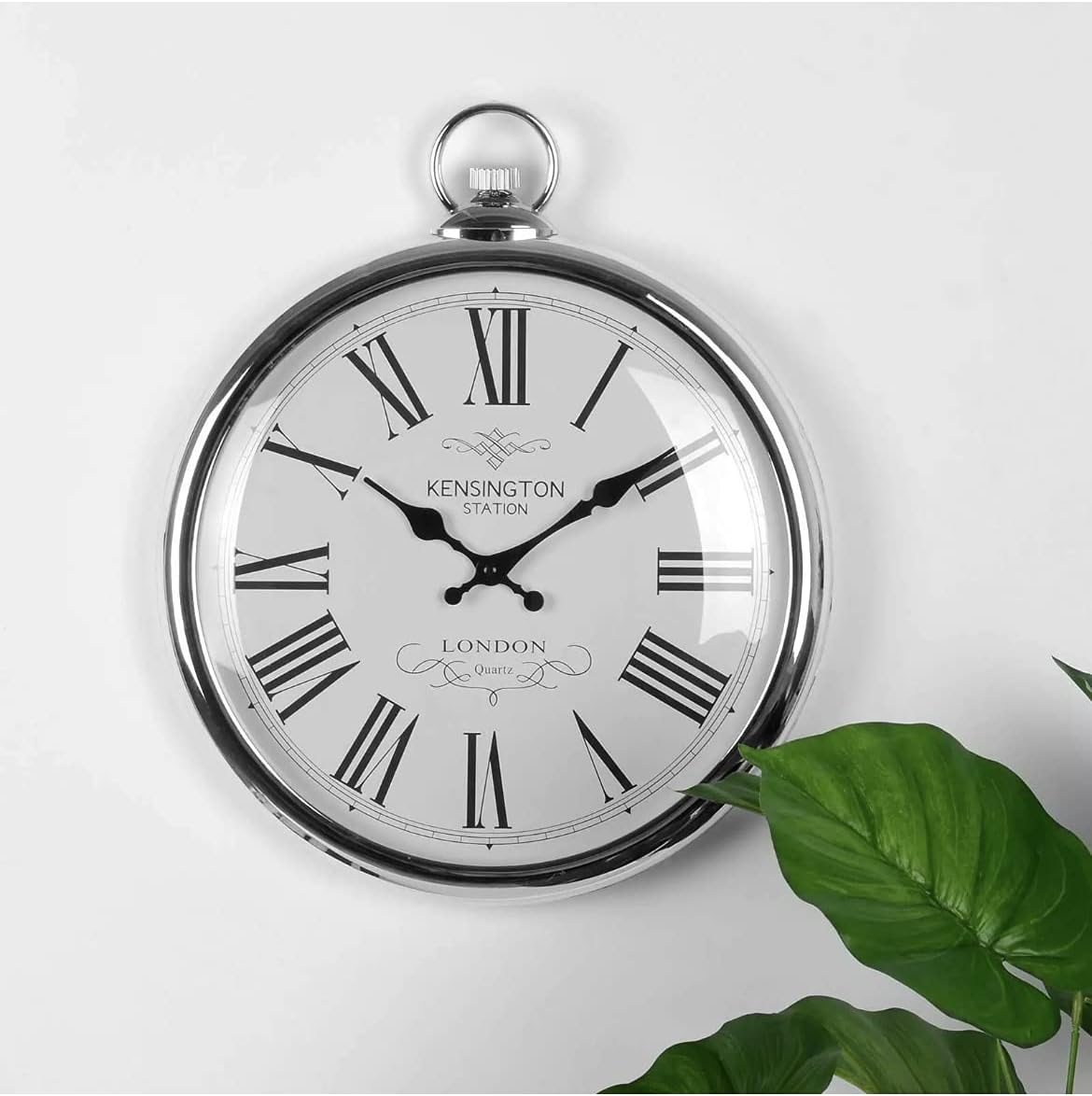 Large Silver Pocket Watch Wall Clock- Perfect for any Living Room ...