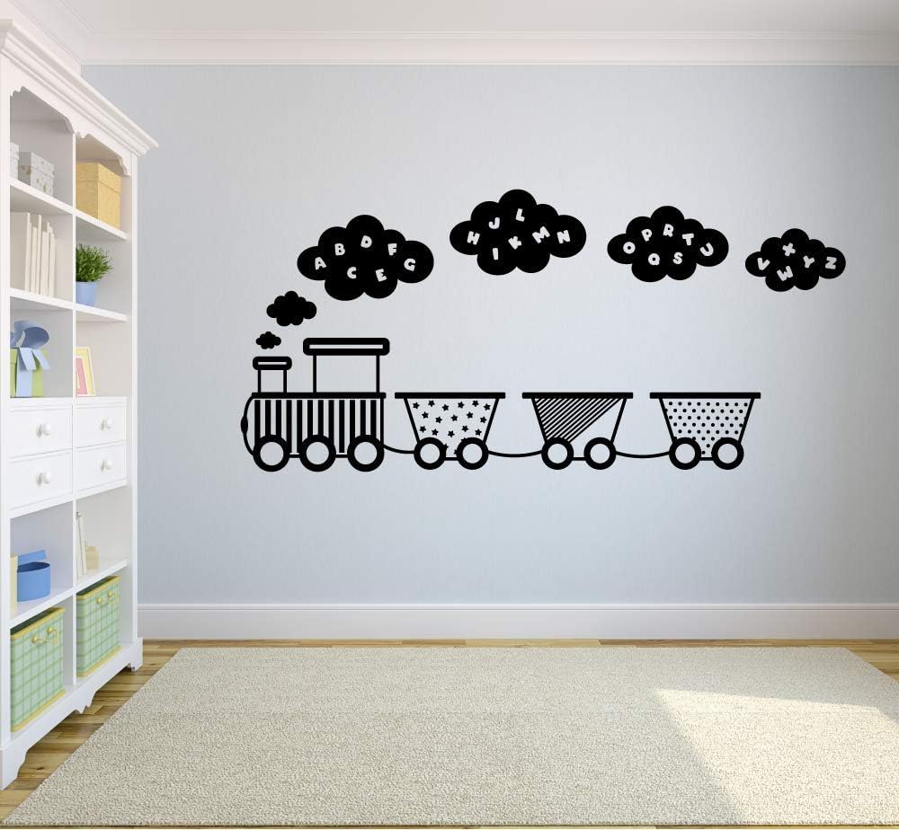 Amazon.com: Cute Train Alphabet Stars Clouds Toy Railroad Trains Wall ...