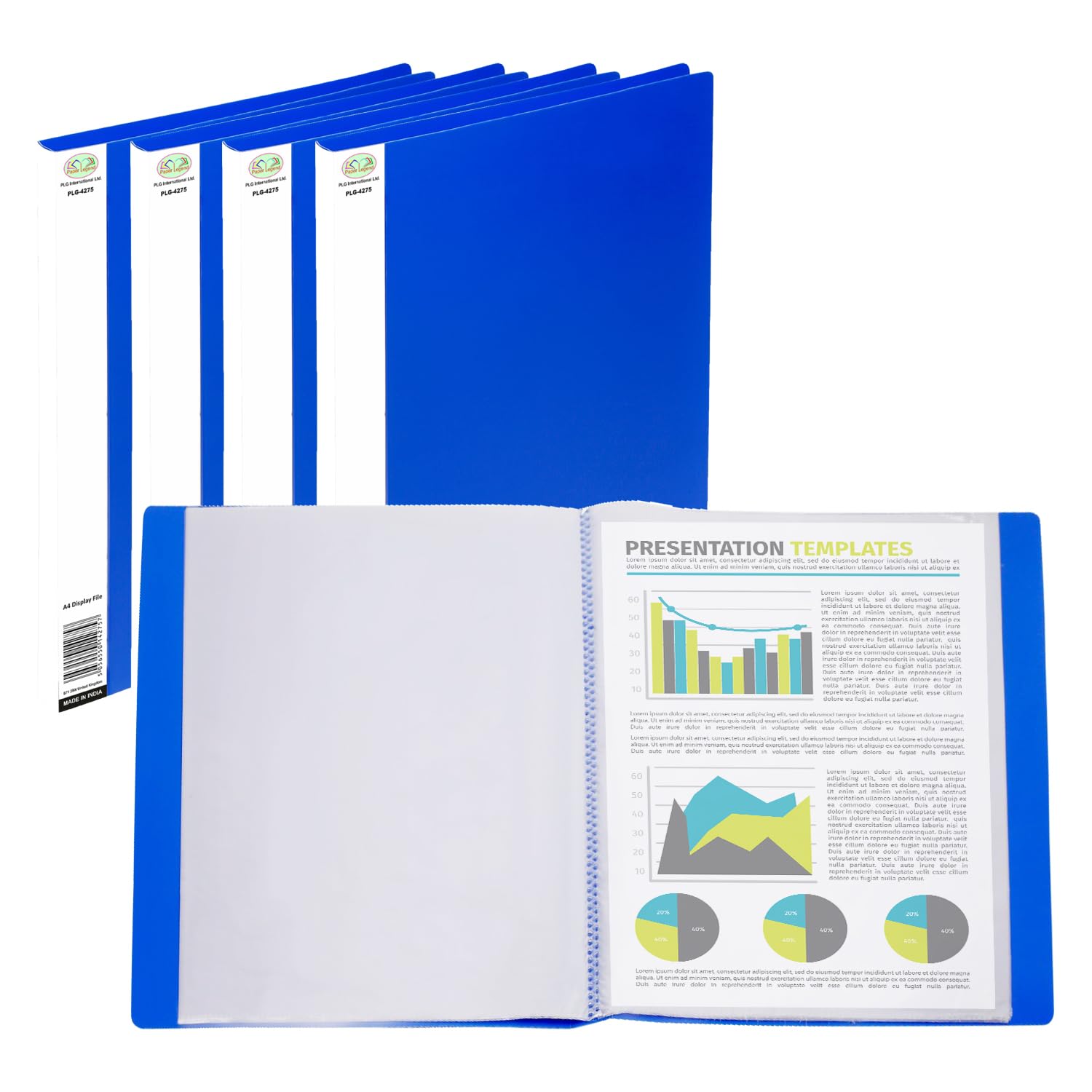 (Set of 5) A4 Blue Display Book Display File Folders 20 Pockets ...