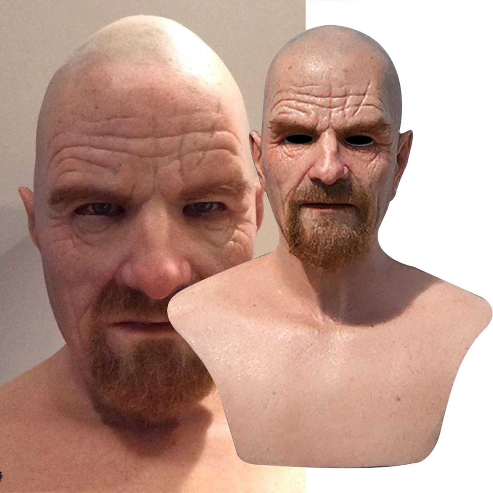 Old Man Mask Realistic Face Cosplay Halloween Full Head Old Man ...