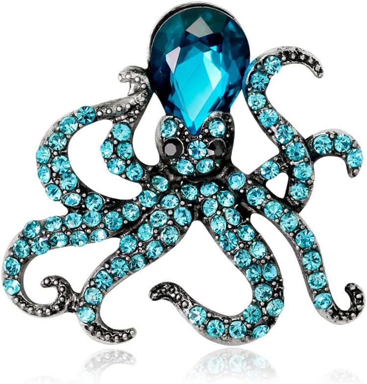 Amazon.com: AFSJEEP Octopus Enamel Pin Blue Rhinestones Octopus Animal ...