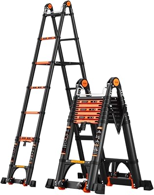 LANBITOU Ladder, A Frame 4 Step Ladder Extension, 14 FT Anti-Slip Multi ...