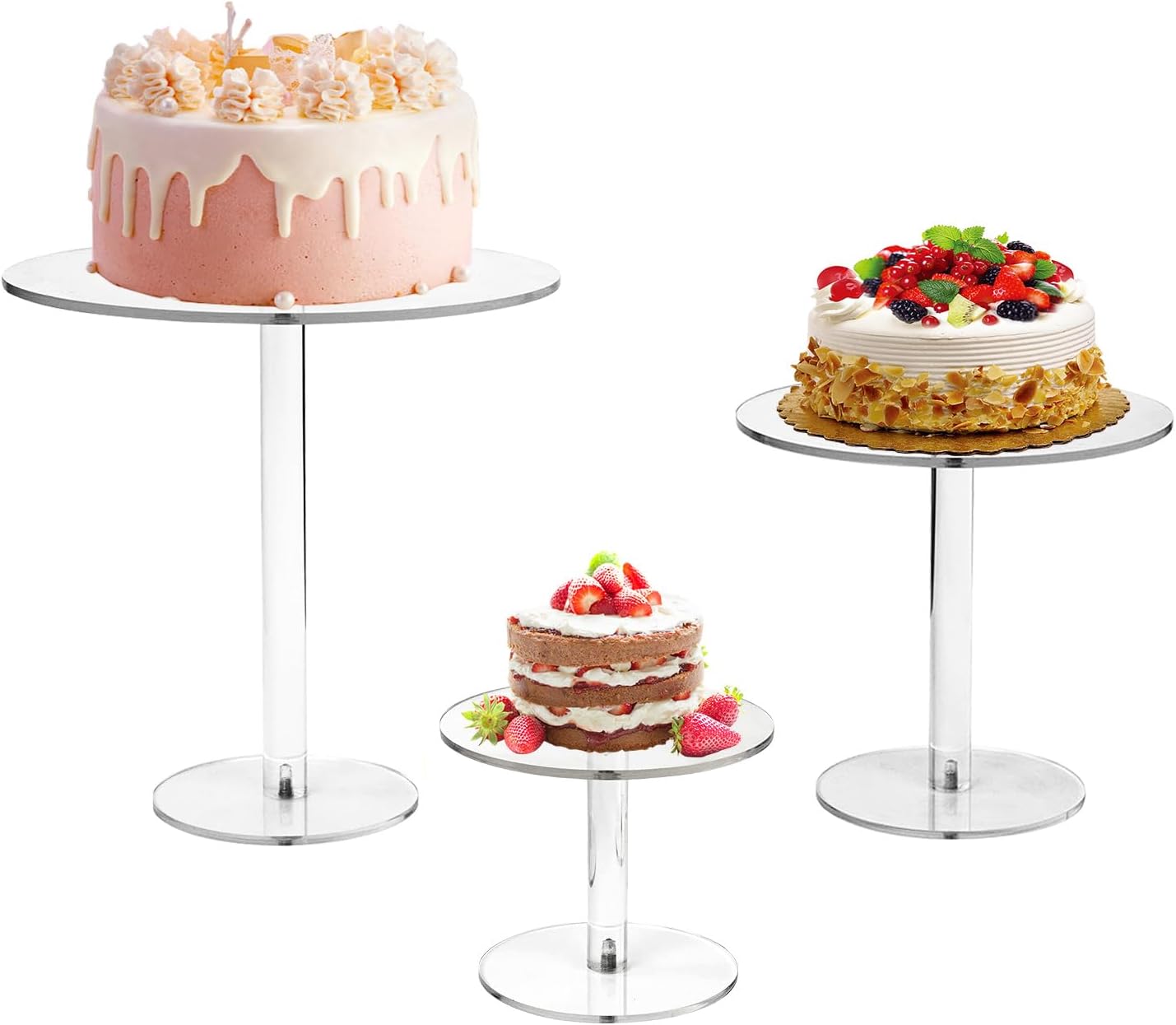 Amazon.com: Oungy Acrylic Cake Stand Set of 3 Clear Round Cake Stands ...