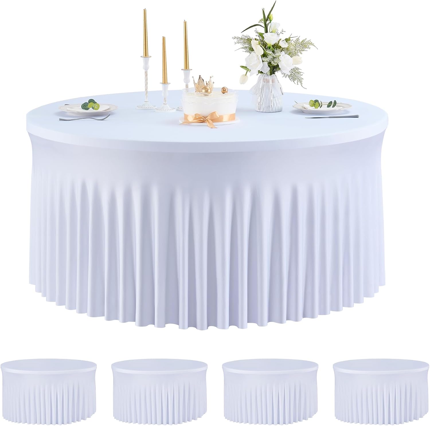 Amazon.com: Outpain 4 Pack White Round Spandex Tablecloths for 60in ...