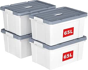 Cetomo 65L*4 Storage Boxes, Carry Plastic Storage Box with Lids, Organizing Container with ...