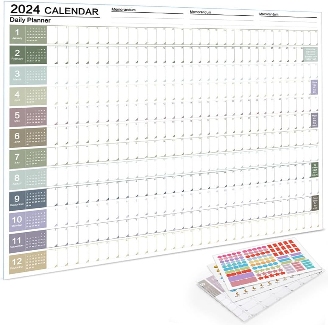 TSUWNO Calendario de pared planificador anual XXL 2024 (74,2 x 52,5 cm ...