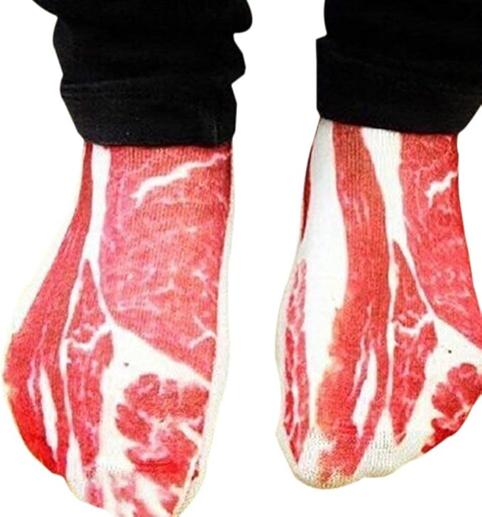 Funny Novelty Meat Socks Weird Vegan Chef Bacon Steak Beef Pork Joke ...