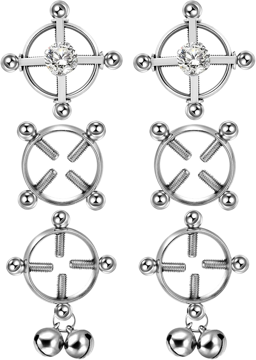Aroncent 3Pairs Fake Nipple Rings: Stainless Steel Non-Pierced Nipple Rings Cubic Zirconia Bells ...