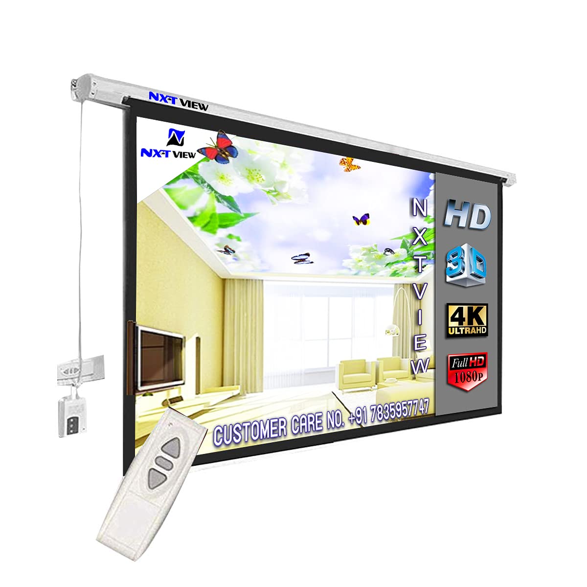 NXT VIEW PROJECTION SCREEN Motorised Projector Screen with Cordless ...