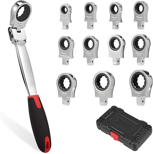 Amazon | Shuiling フレックスラチェットレンチ 12 IN 1 コンビネーションレンチ 首振りラチェット スパナ ラチェット 首振り 8-19MM 72ギア 組み立て 180 ...