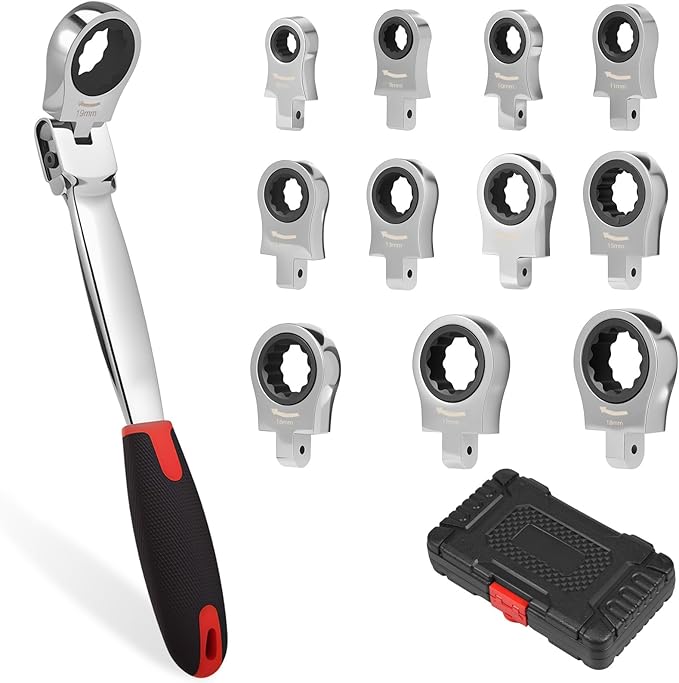 Amazon | Shuiling フレックスラチェットレンチ 12 IN 1 コンビネーションレンチ 首振りラチェット スパナ ラチェット 首振り 8-19MM 72ギア 組み立て 180 ...