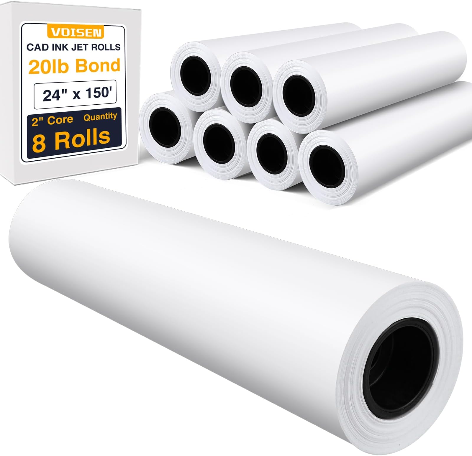 Amazon.com : VOISEN Wide Format Paper,8 Rolls Plotter Paper 24 In x 150 ...