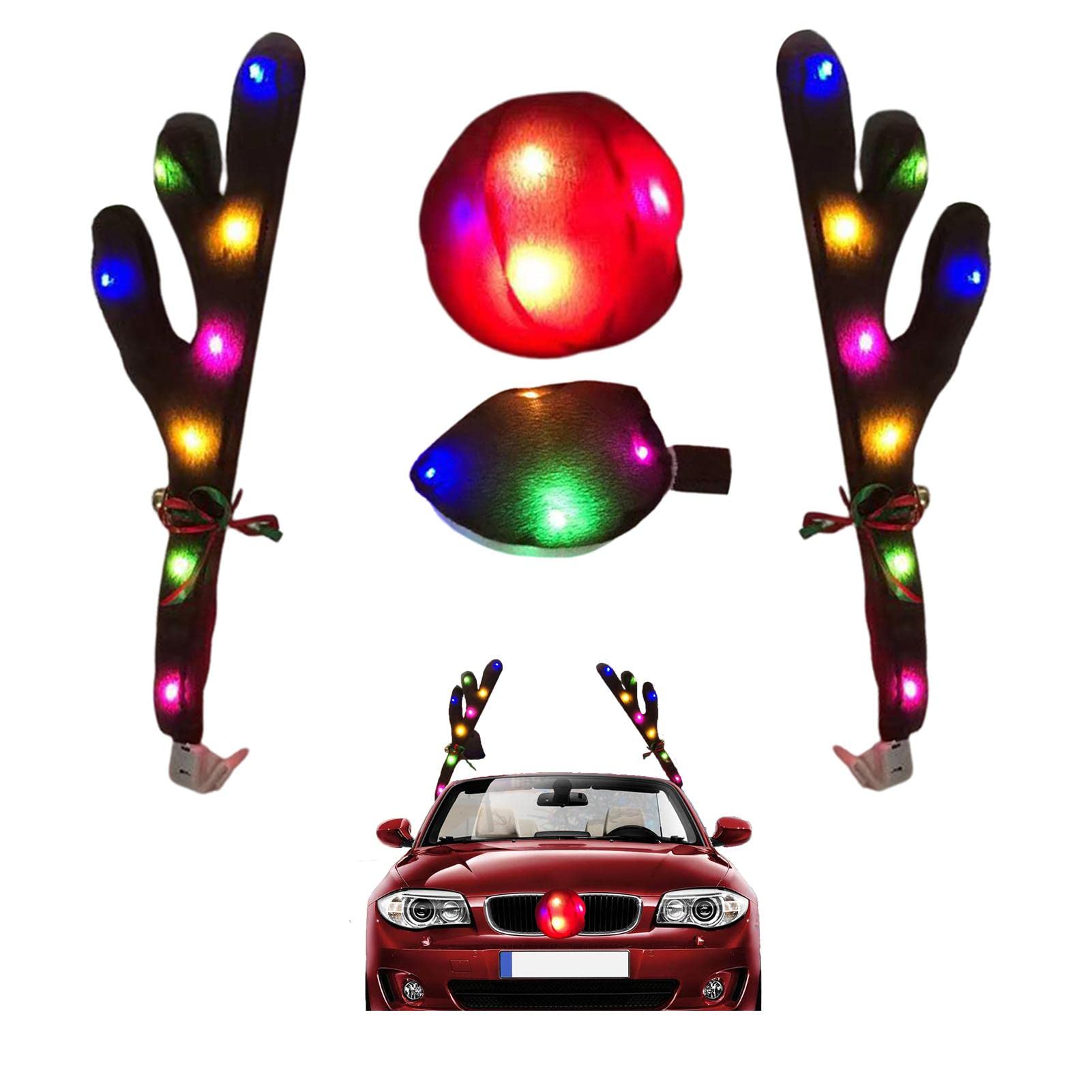 bokelot Christmas Car Reindeer Antlers And Red Nose Set - Car Christmas ...
