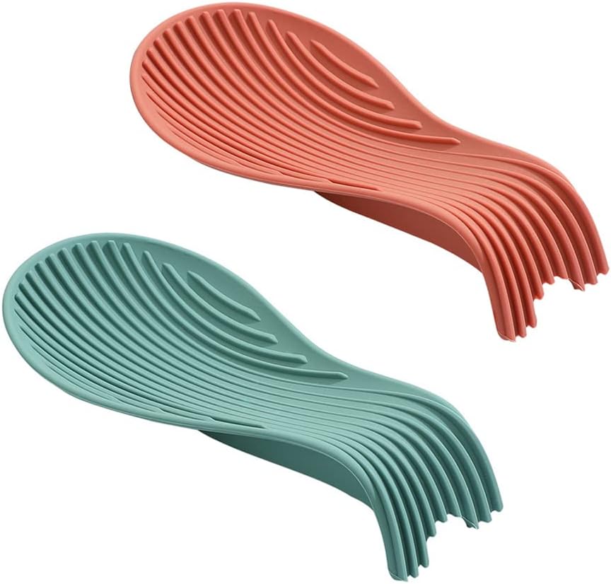 2 Pieces Silicone Spoon Rest,Heat Resistant Spoon Rest,Large Spoon ...