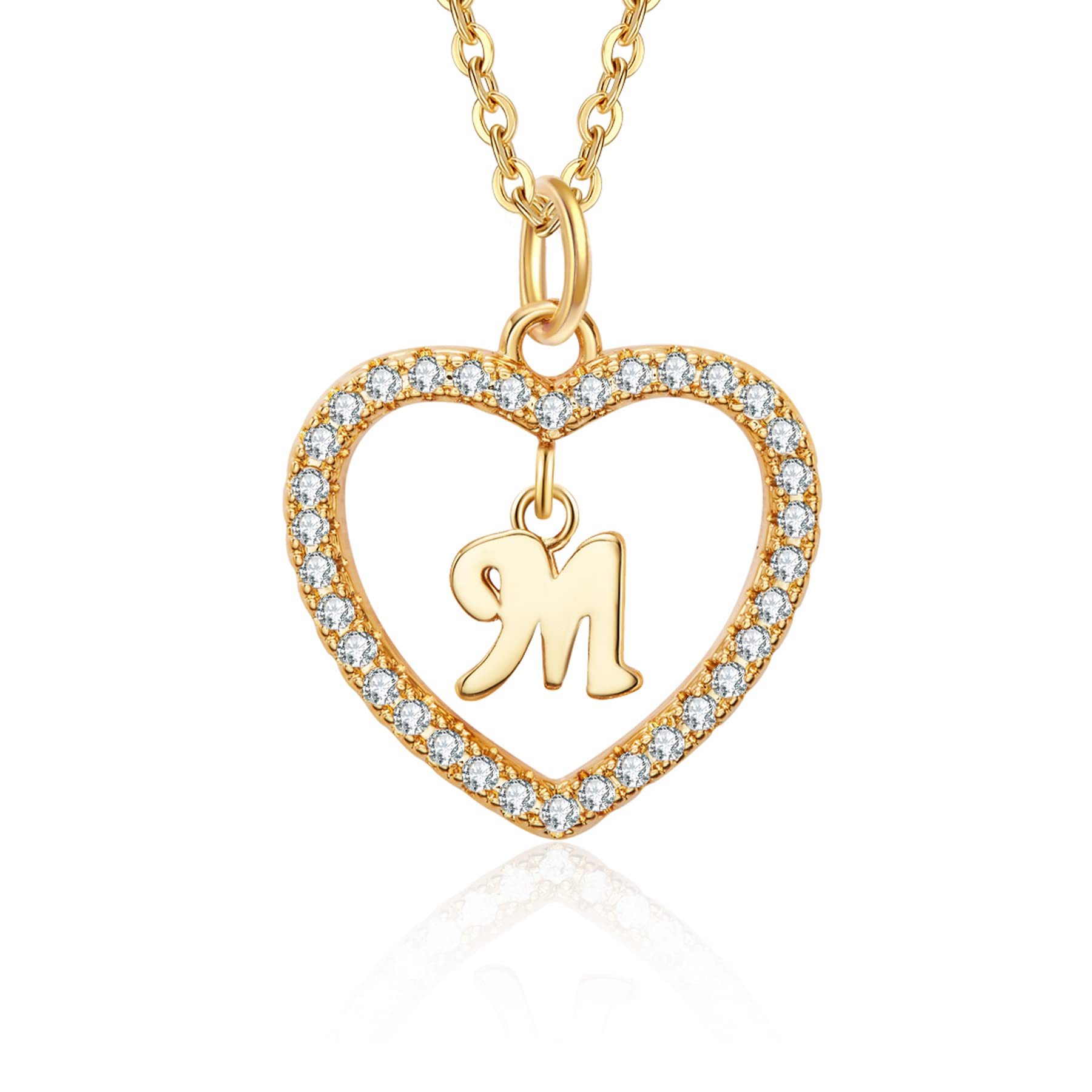 Snapklik.com : Initial Heart Necklace For Women 14K Real Gold Plated CZ ...