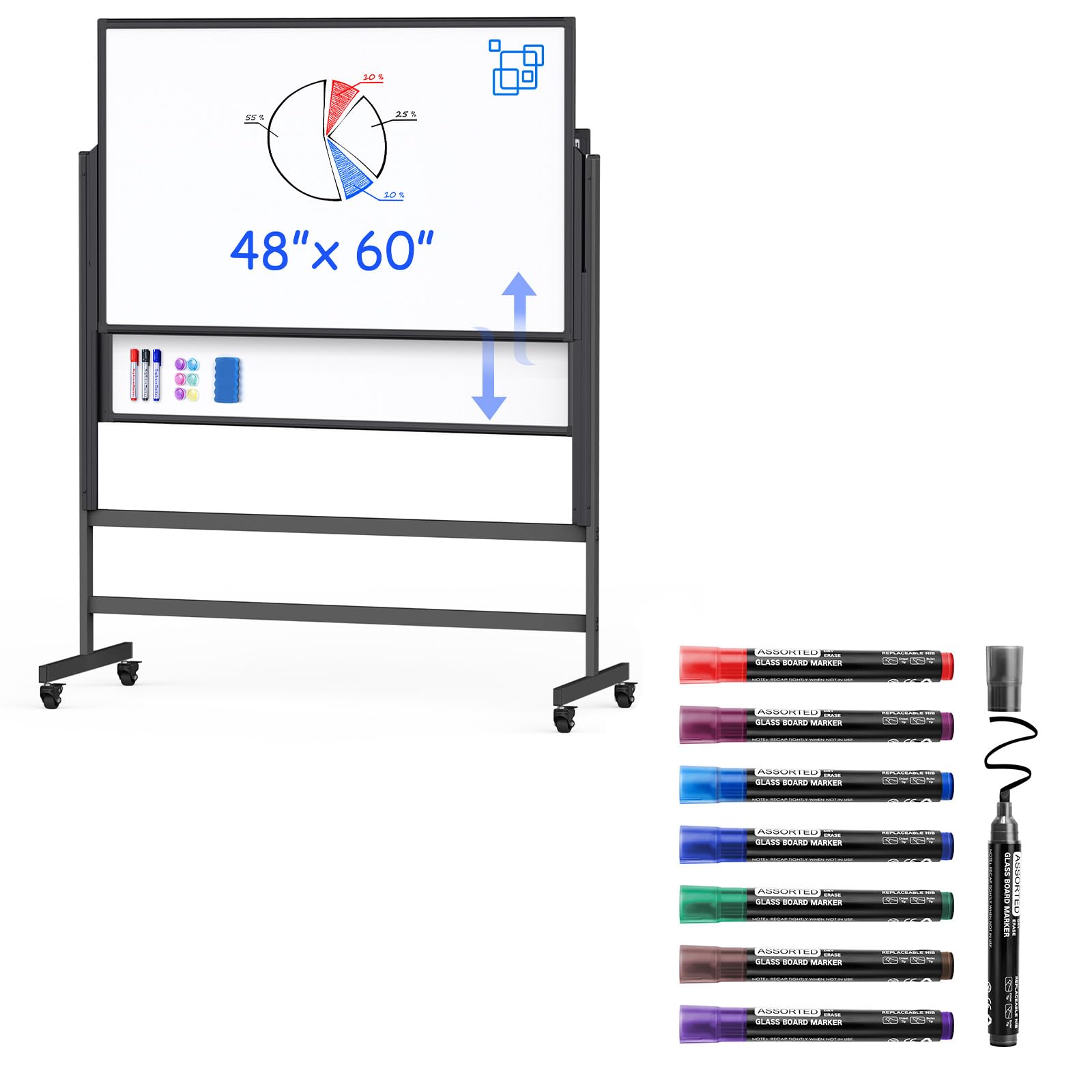 Amazon.com : Dry Erase Whiteboard Height Adjustable, 48 x 60 inches ...