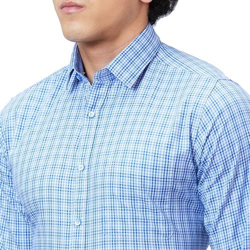 Raymond Men's Pure Cotton Checks Pattern Slim Fit Regular Collar Full ...