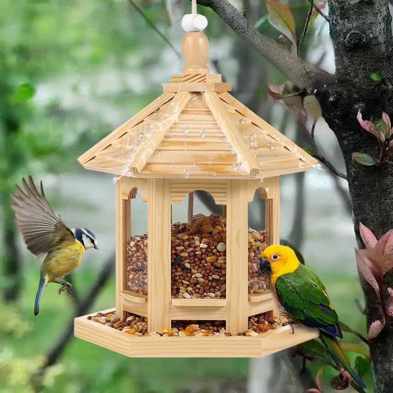 Amazon.com : Wooden Bird Feeder for Outside Garden,Hanging Bird Feeders ...