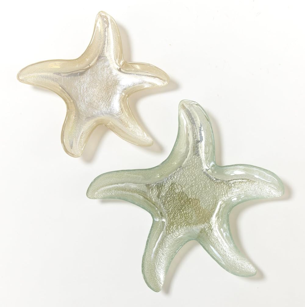 Amazon.com: Two's Company Sea Glass Decorative Plates with Lustrous ...