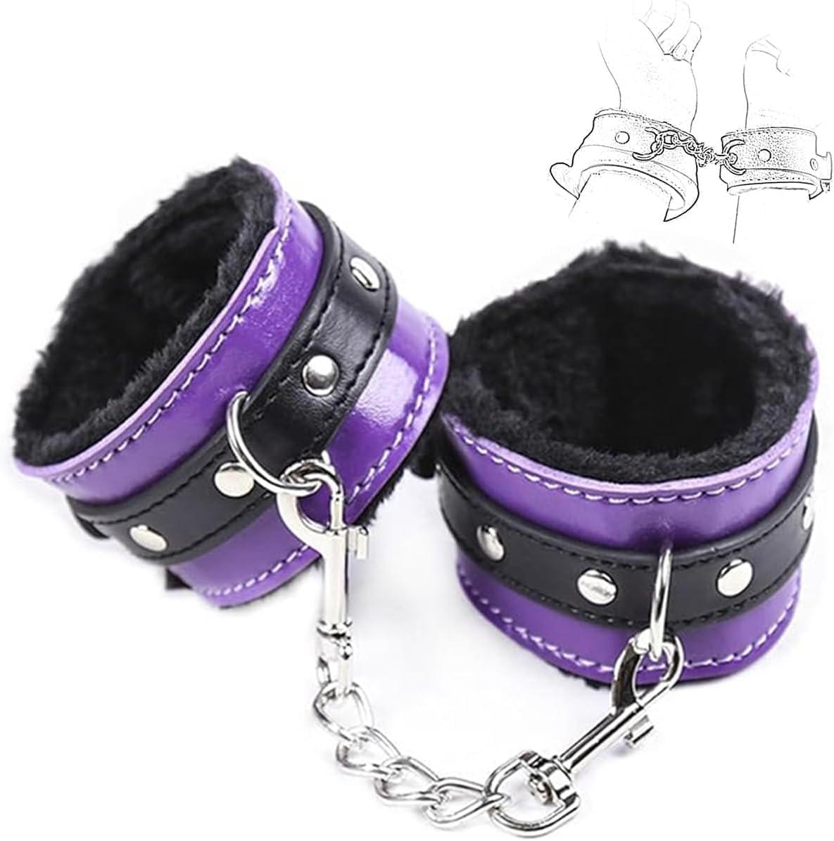 Amazon.com: New Purple PU Leather Cuffs Soft Fuzzy Wrist Sex Hand Cuff ...