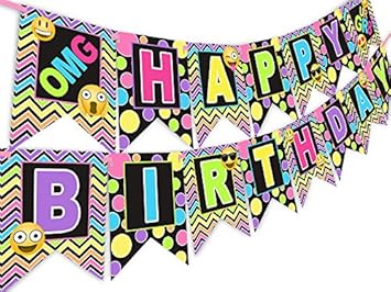 Amazon.com: Emoji Rainbow Happy Birthday Banner Pennant Tween Birthday ...