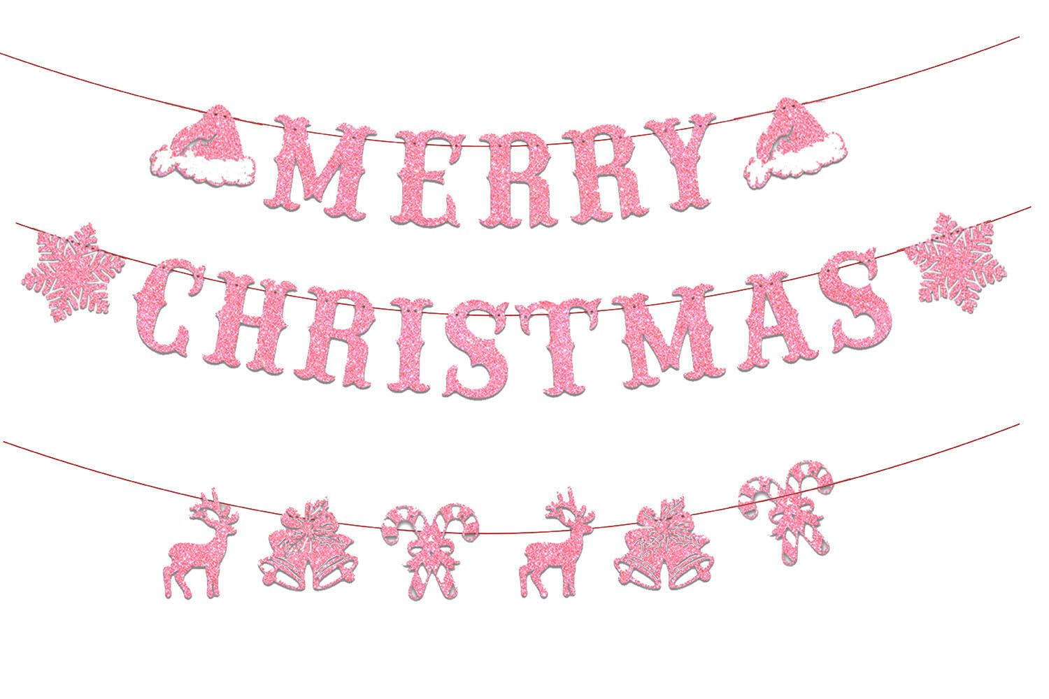 Amazon.com: Merry Christmas Banner Decorations, Pink Snowflake, Party ...