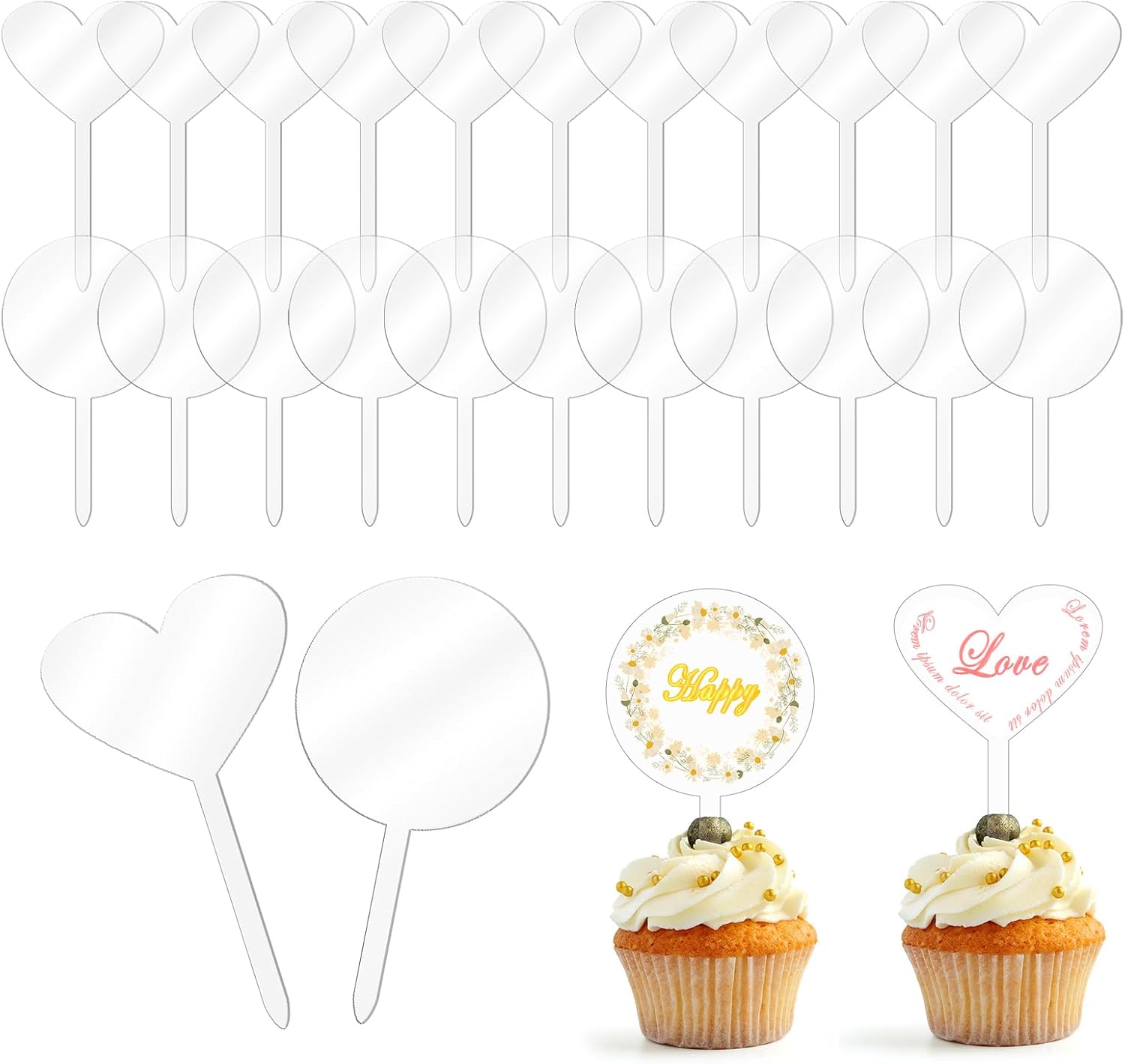 Amazon.com: Acrylic Cupcake Toppers, Blank Cupcake Sticks Personalized ...