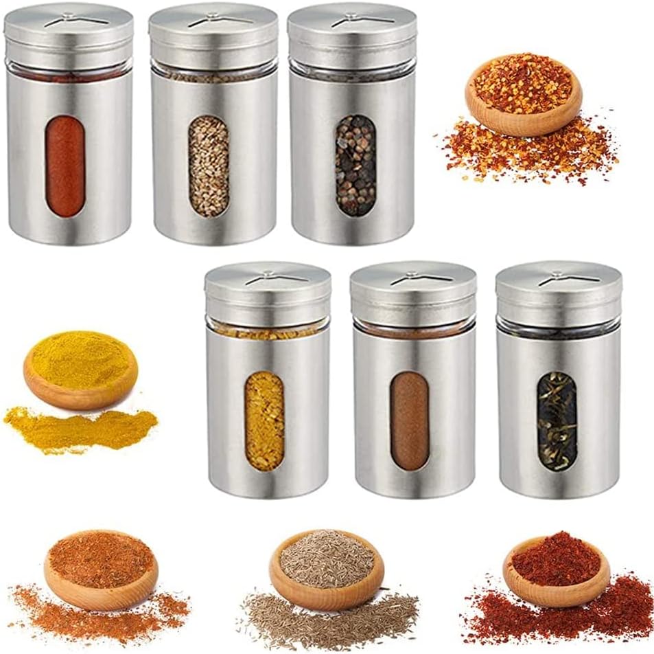 Aiareozy Pack of 6 Spice Jars with Shaker Insert, Spice Jars Stainless ...