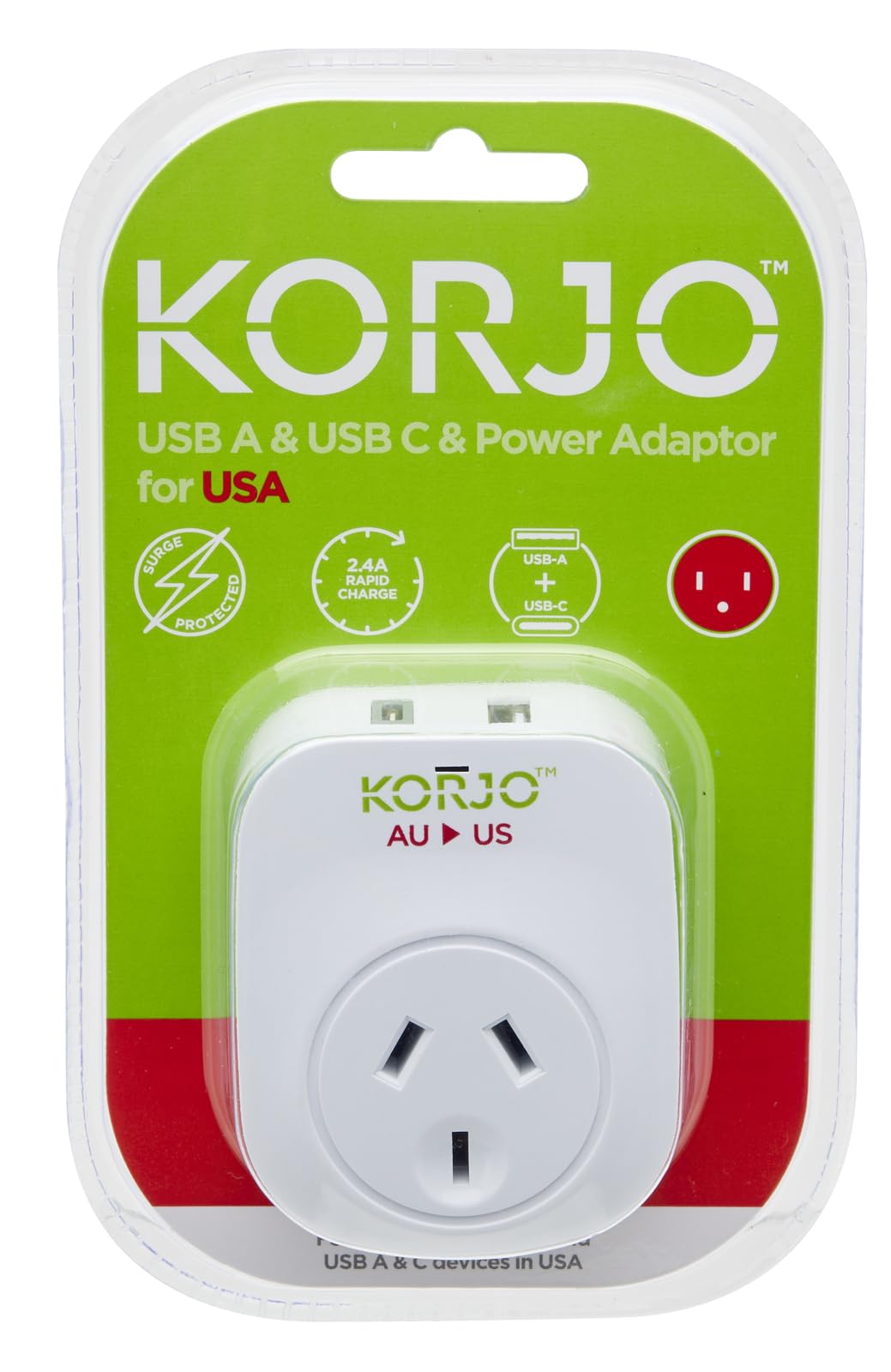 Korjo USB A+C - US Converts one US Socket Into 1 x AUS/NZ Power Socket ...