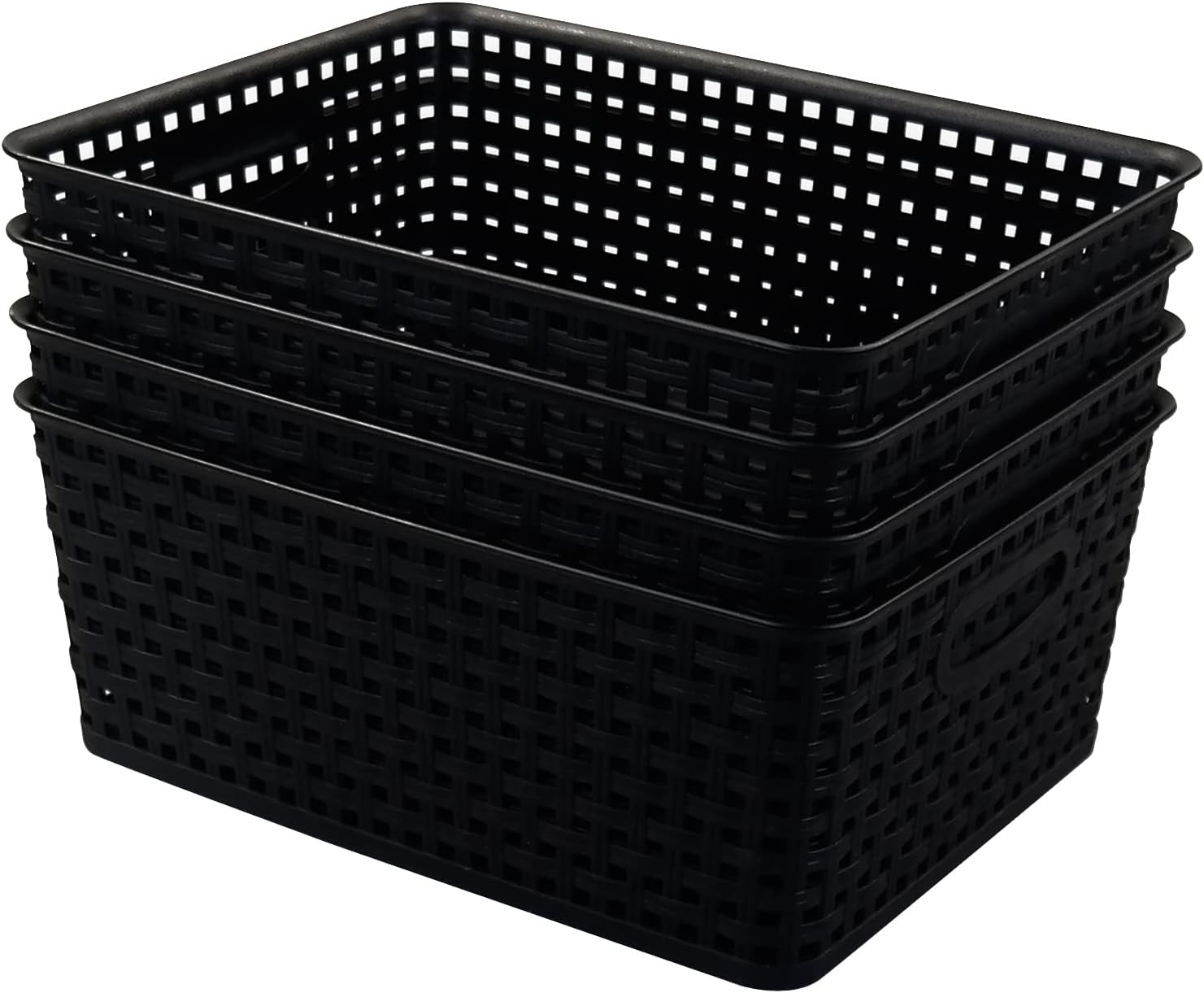 Amazon.com - Asking 4-Pack Plastic Weave Storage Basket, Black Plastic ...