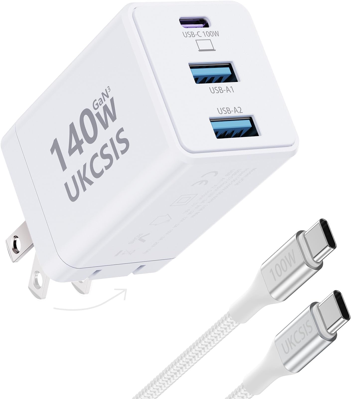 Amazon.com: 65W USB C Wall Charger,GaN 3-Port Fast Compact Foldable ...