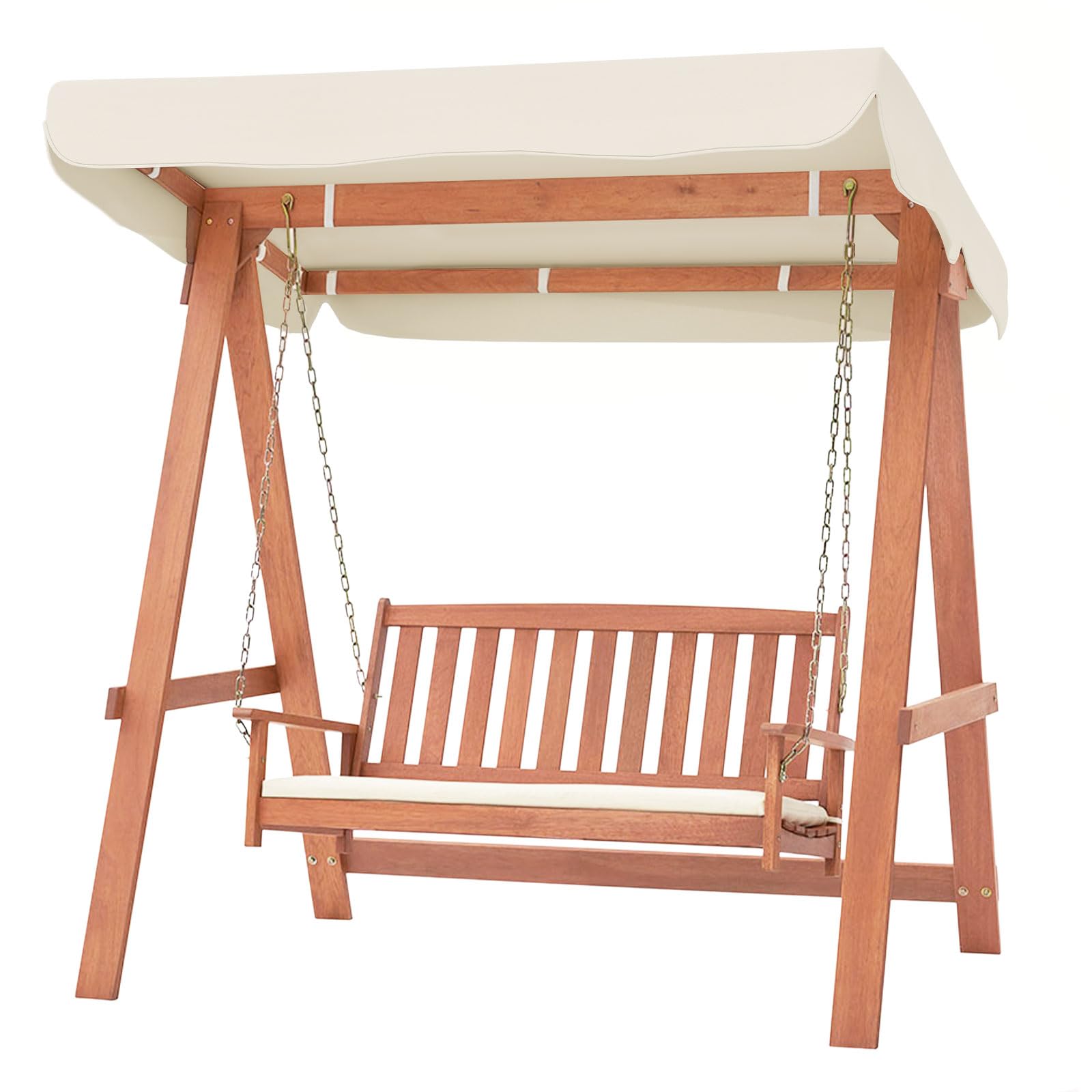 COSTWAY Outdoor 2-Seat Swing Chair Set, Wood Porch Swing Bench with ...