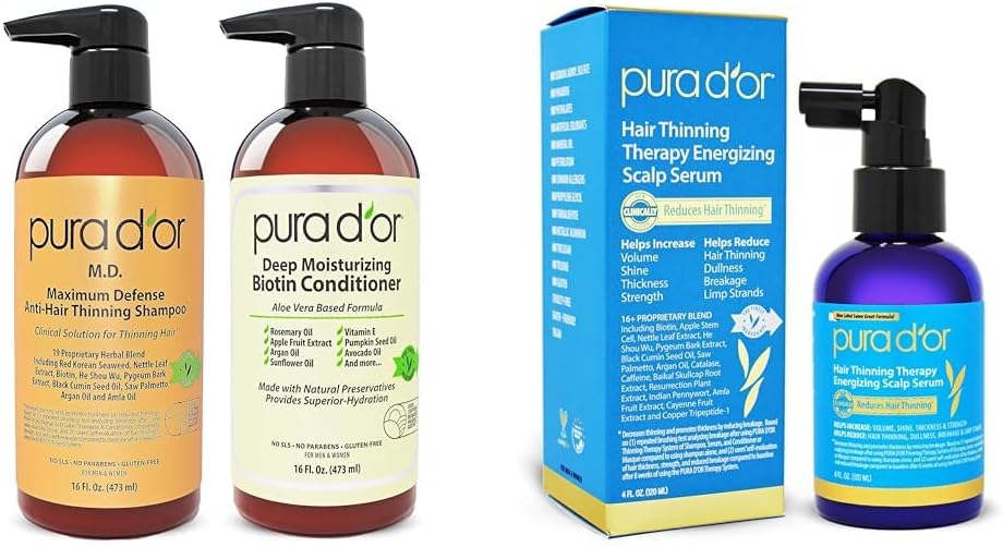 Amazon.com : PURA D'OR Anti-Thinning Biotin Shampoo & Conditioner Set & Scalp Therapy Energizing ...