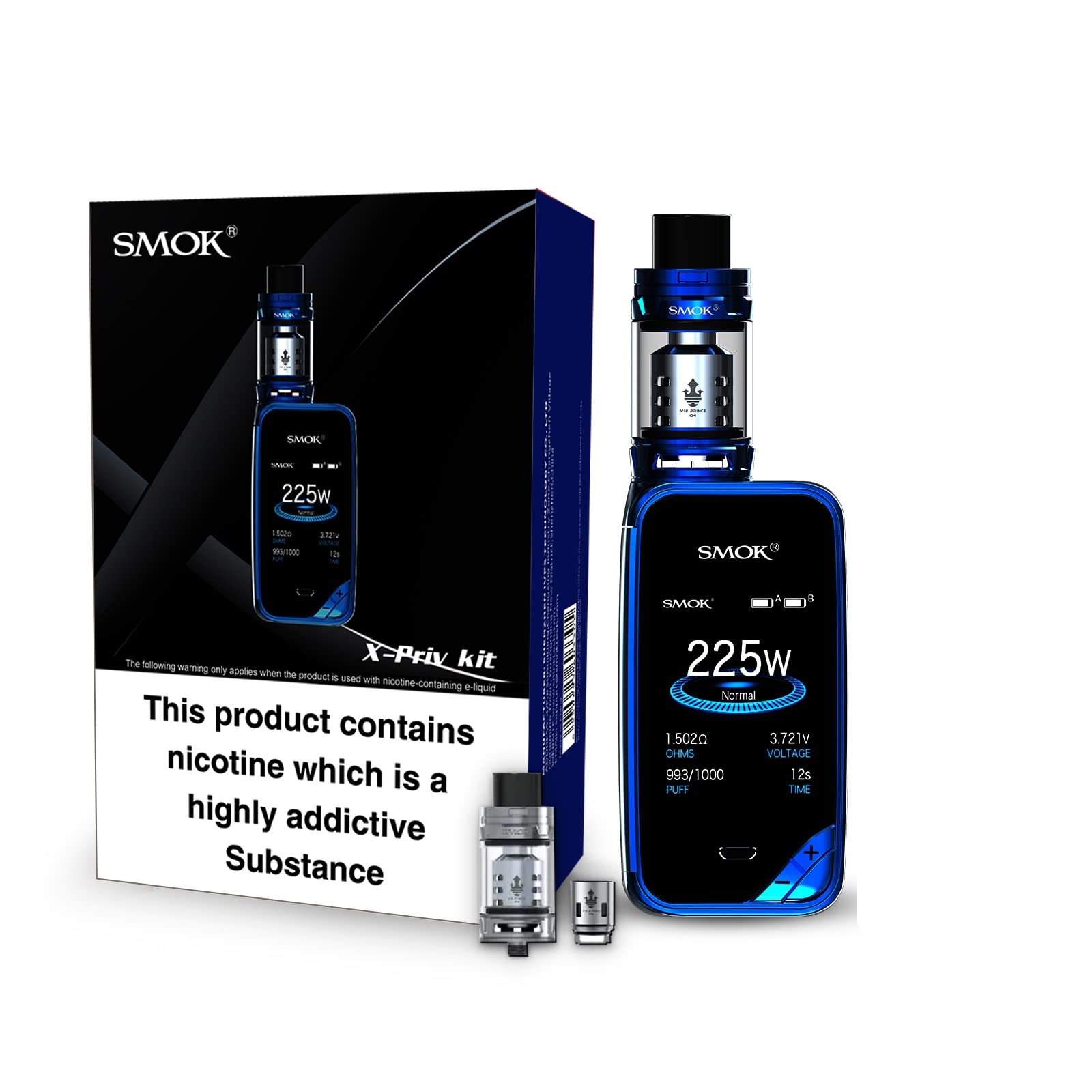 SMOK X-Priv Baby Vape Kit 225W TFV12 P-Tank 2mL (Blue) No Nicotine ...