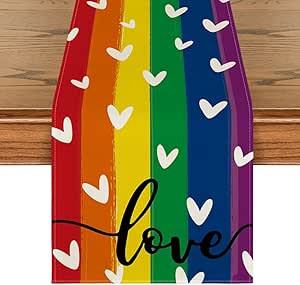 Amazon.com: Artoid Mode Love Heart Rainbow Pride Day LGBT Table Runner ...