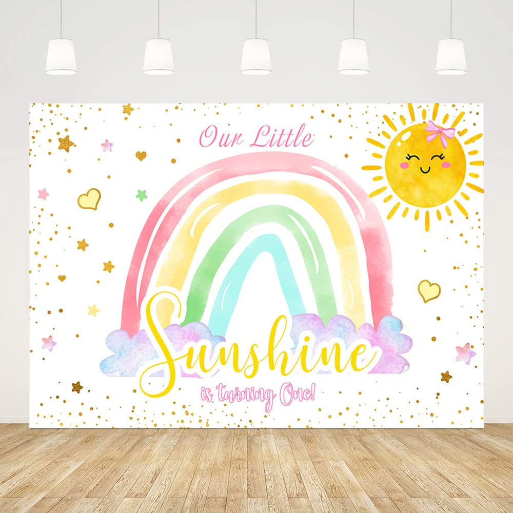 Buy 7x5ft Rainbow Sunshine Birthday Backdrop Baby Girl 1st Birthday ...