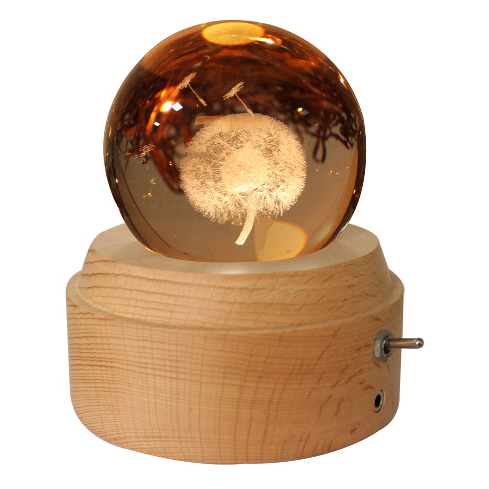 DGRENA 3D Crystal Ball Music Box LED Luminous Wood Base, Rotating Glow ...