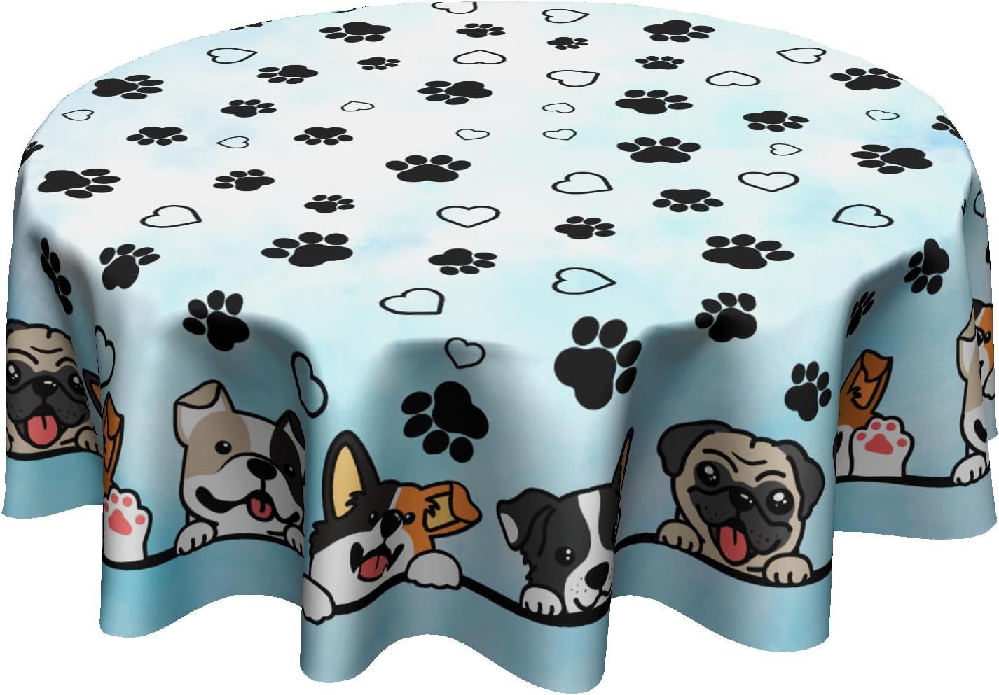 Amazon.com: Granbey Paw Tablecloth Round 60 Inch - Dog Print Table ...