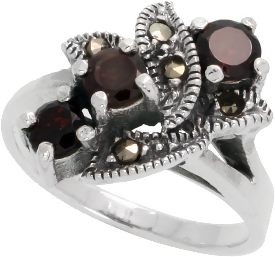 Amazon.com: Sterling Silver Marcasite Leaf Design Ring, w/Brilliant Cut ...