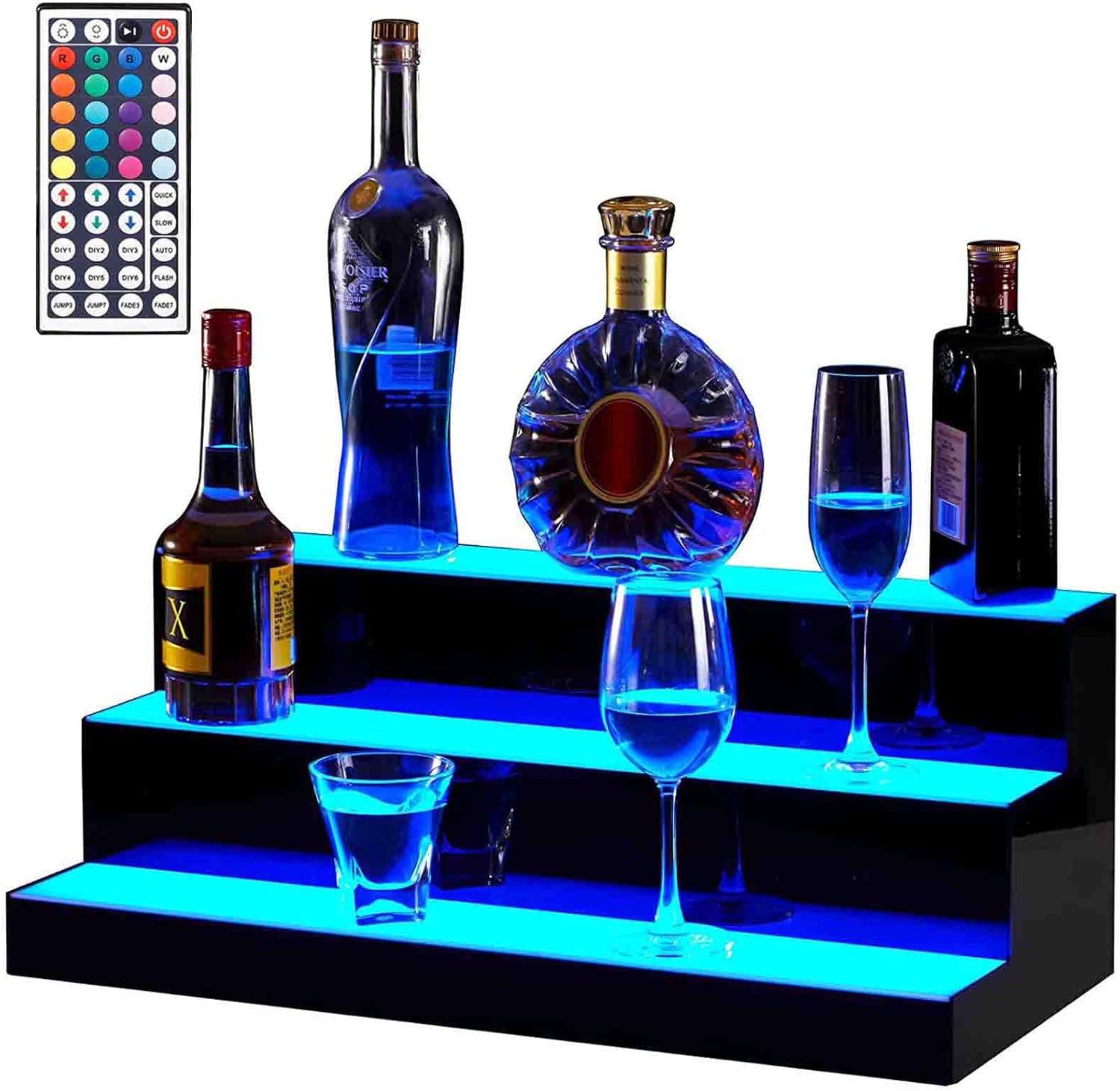 SXLIGHT Bottle Display Stand Bar Liquor 3-Tier LED Lighted Liquor ...