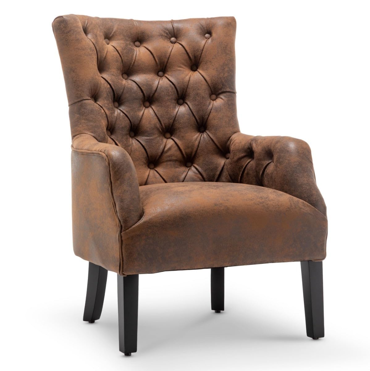 Modern Chesterfield High Back Brown Faux Leather Suede Look Single ...