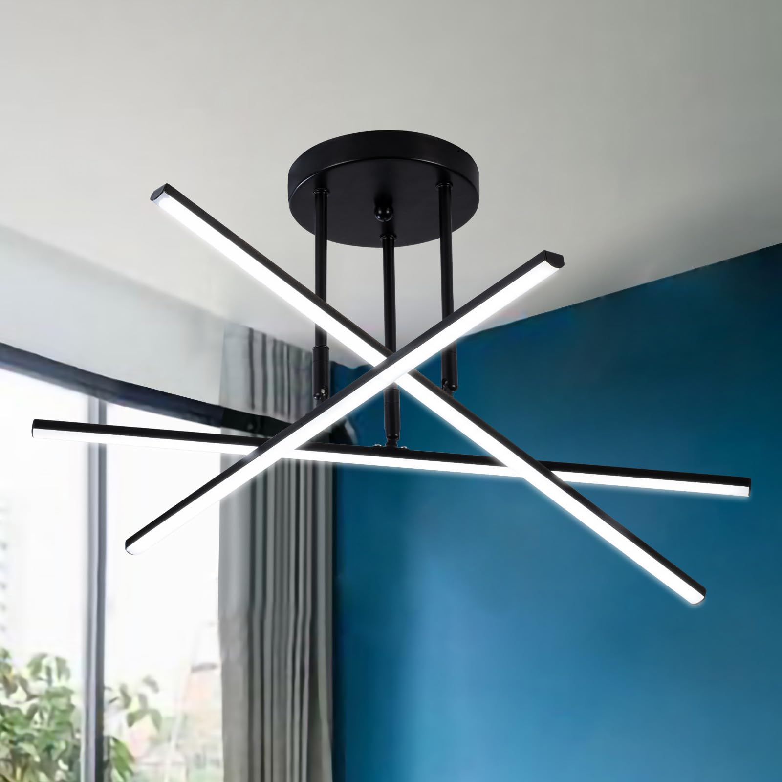 ADFIRAY Black LED Modern Chandeliers 3-Light Modern Ceiling Light 21 in ...