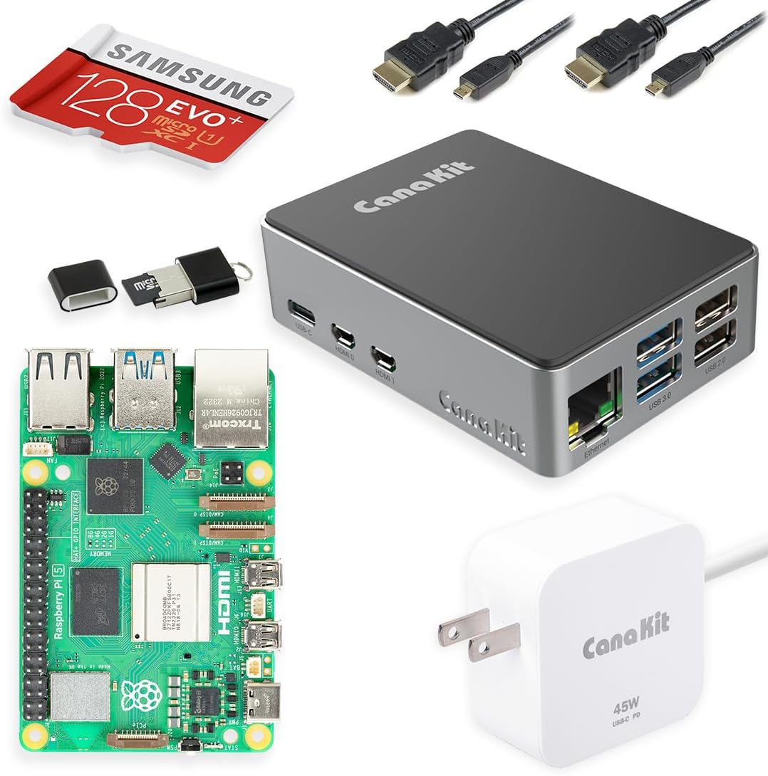 CanaKit Raspberry Pi 5 Starter Kit PRO - Aluminum (128GB Edition) (8GB ...