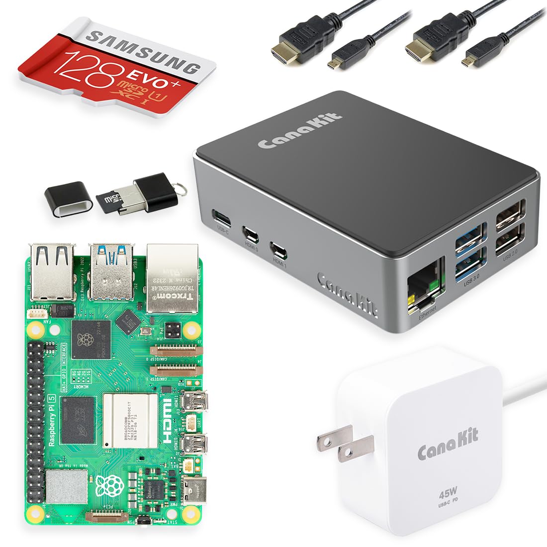 CanaKit Raspberry Pi 5 Starter Kit PRO - Aluminum (128GB Edition) (8GB ...