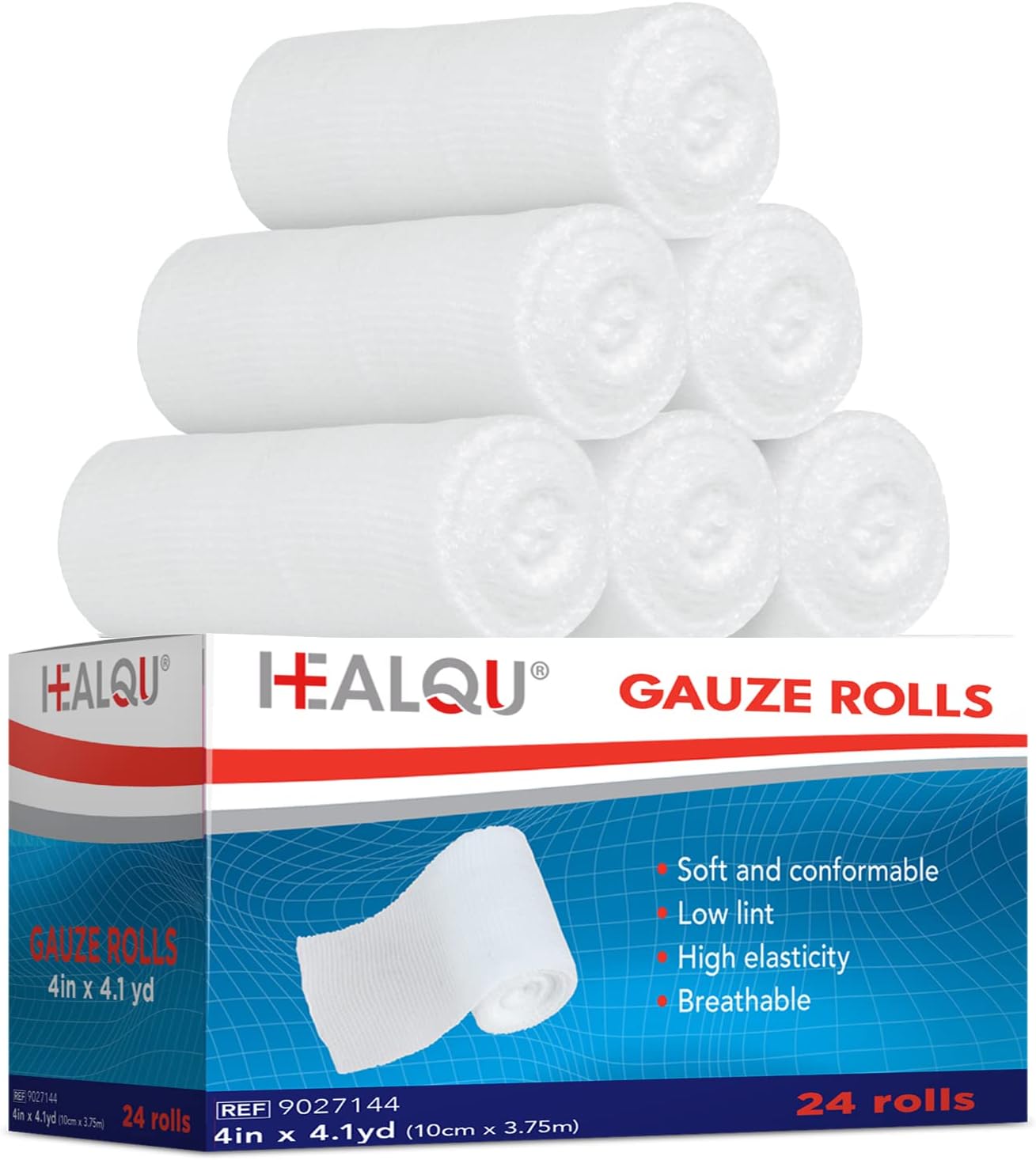 HEALQU Premium Gauze Rolls - 24 Rolls - 4” x 4.1 Yards, Individually ...