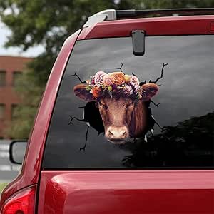 Amazon.com - Funny Cow with Floral Headband Crack Window Vinyl Car ...