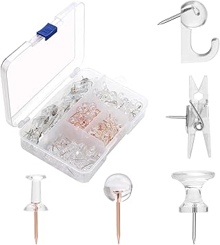 Amazon.com: Clear Push Pins Set, 5 Styles 125-count Thumb Tacks Map ...