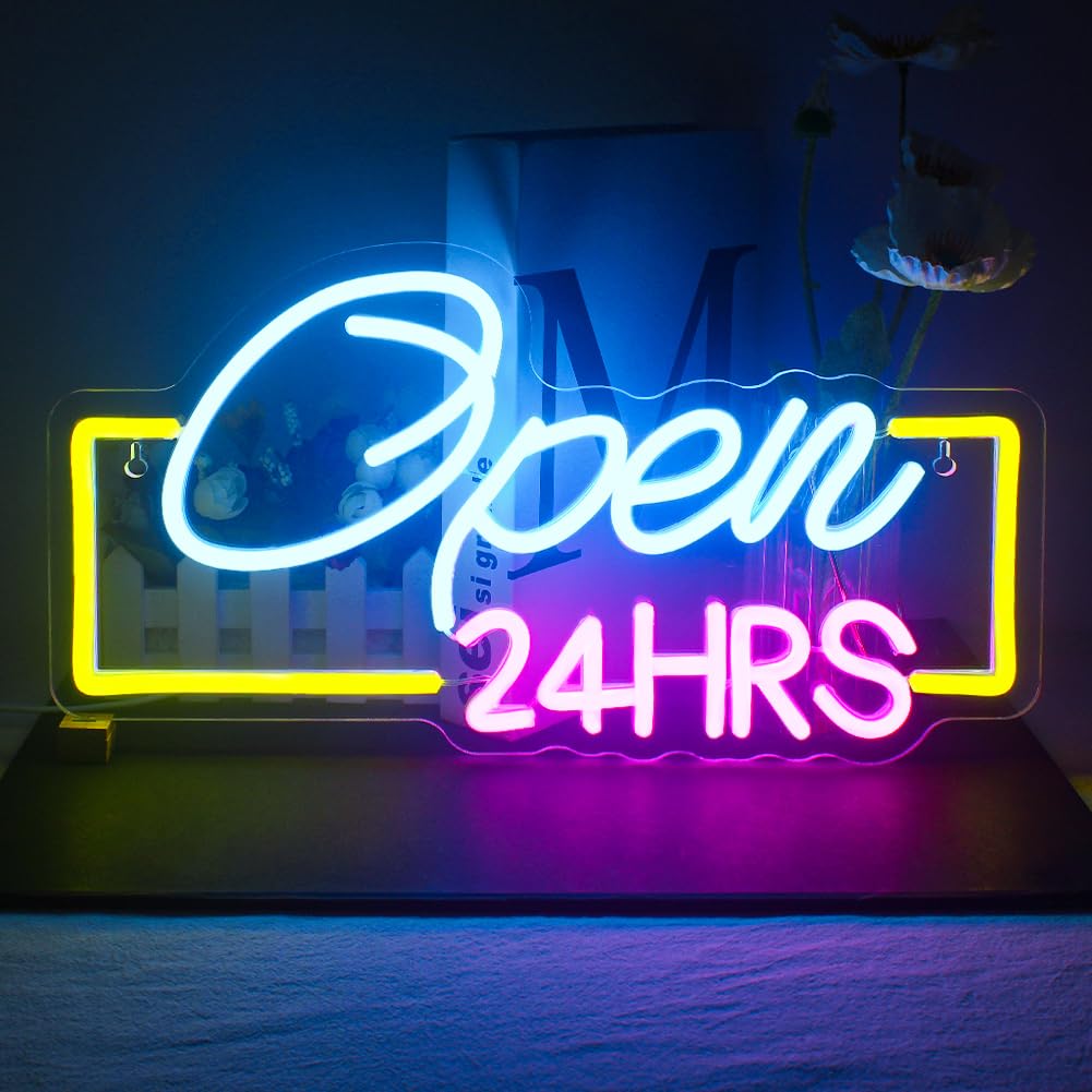 Amazon.com : JURONGYILU Open 24 HRS Neon Sign Led Neon Lights for Wall ...