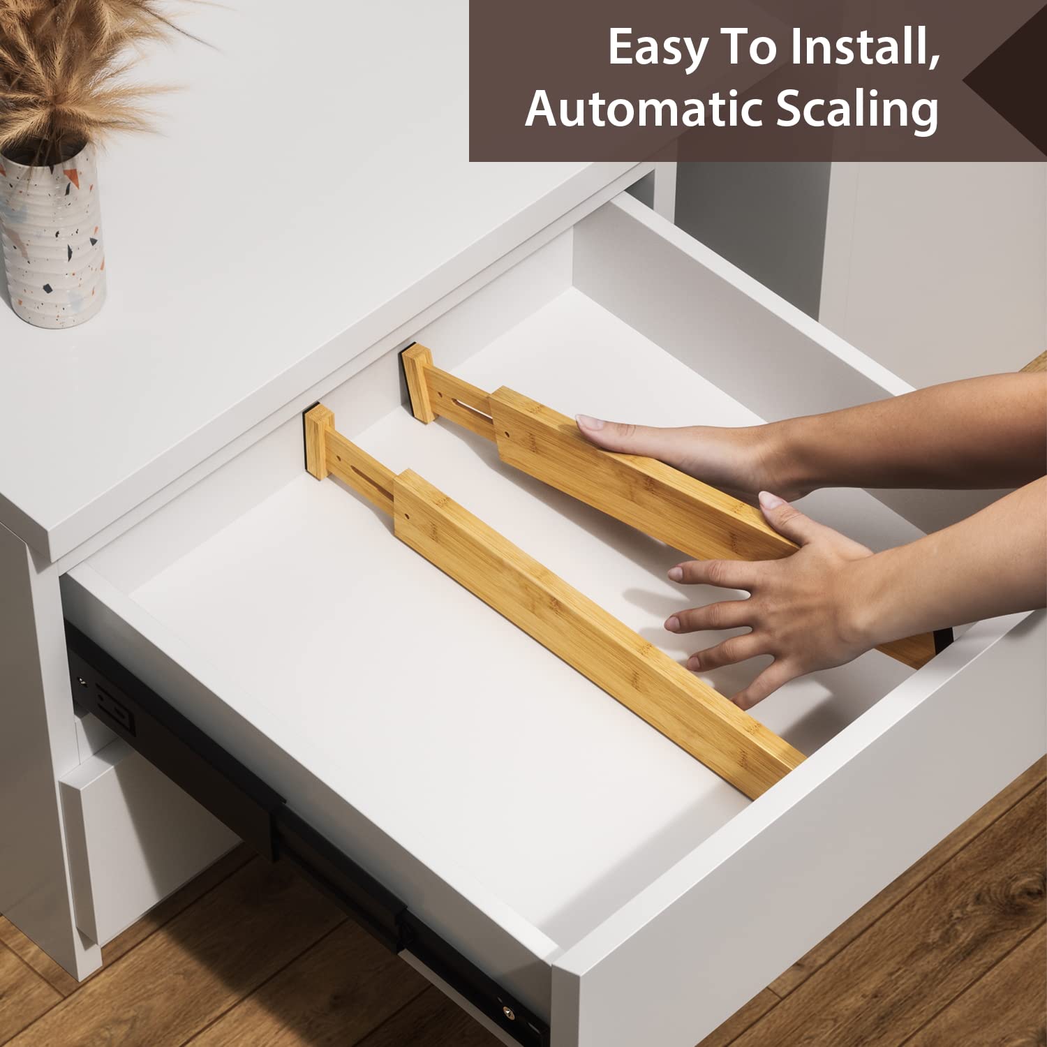 Drawer Divider, 4 PCS Bamboo Drawer Dividers Organizers, Adjustable ...